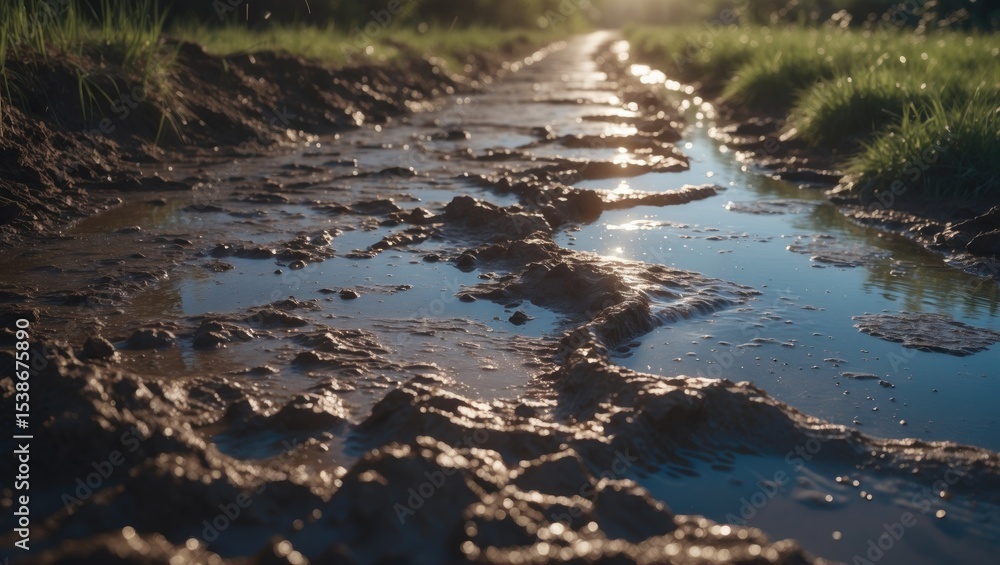 Damaged roads that are wet and muddy, showing signs of deterioration ...