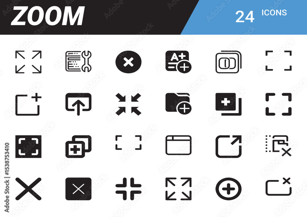 Zoom Icon Pack: A collection of zoom symbols in outlined format ...