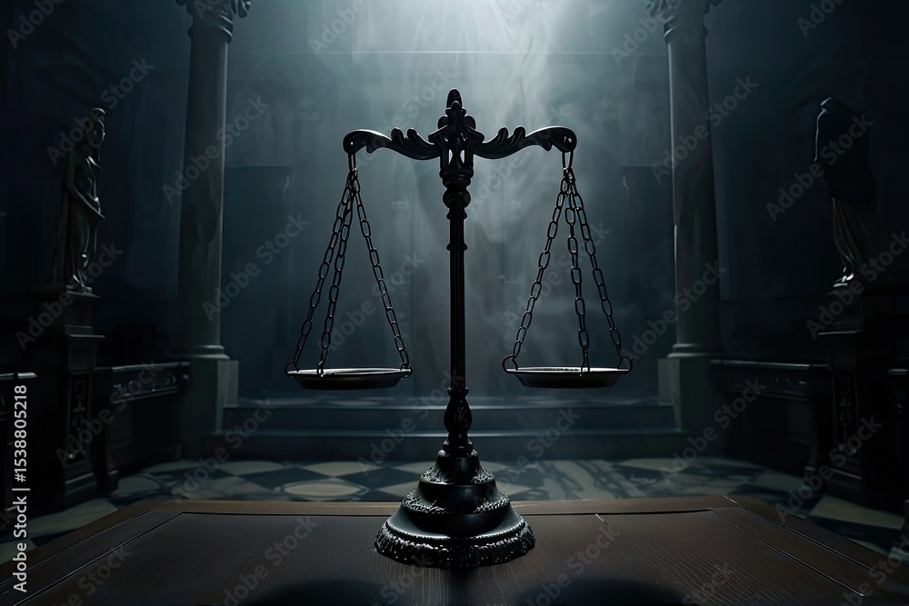 Flawless Visual of Scales of Justice in Dark Court Hall, Law Concept ...