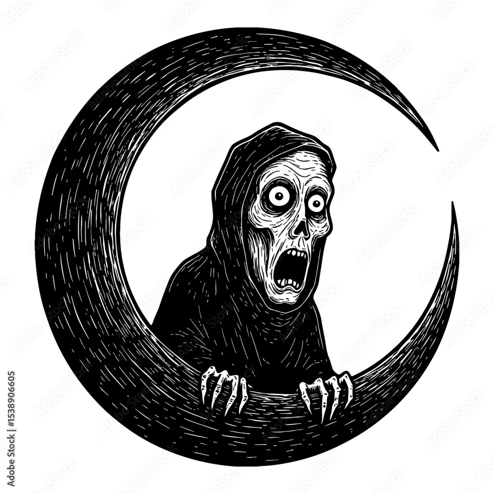 Image vectorielle Stock Scary Moon Horrifying Creature Emerging from ...