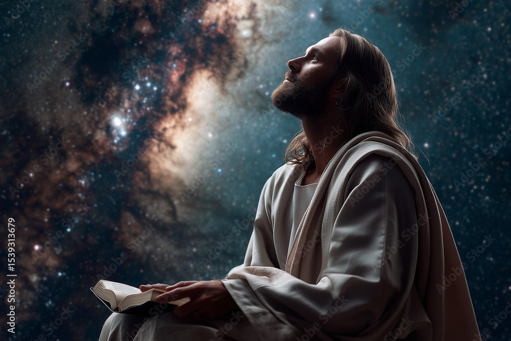 Jesus with the Universe behind him reading a Bible – Faith Meets the ...