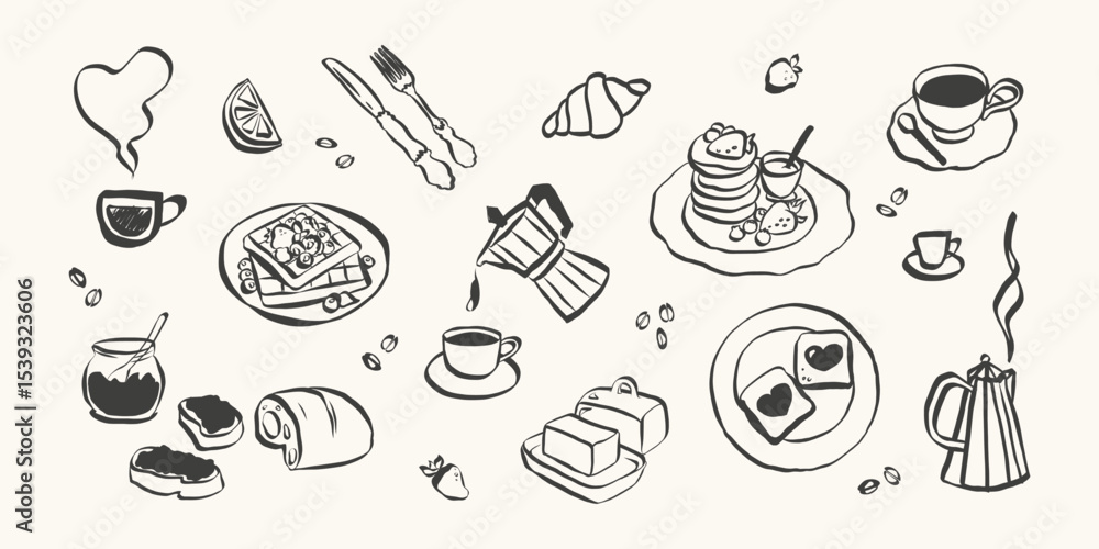 Whimsical breakfast doodles. Italian food with la dolce vita aesthetic ...