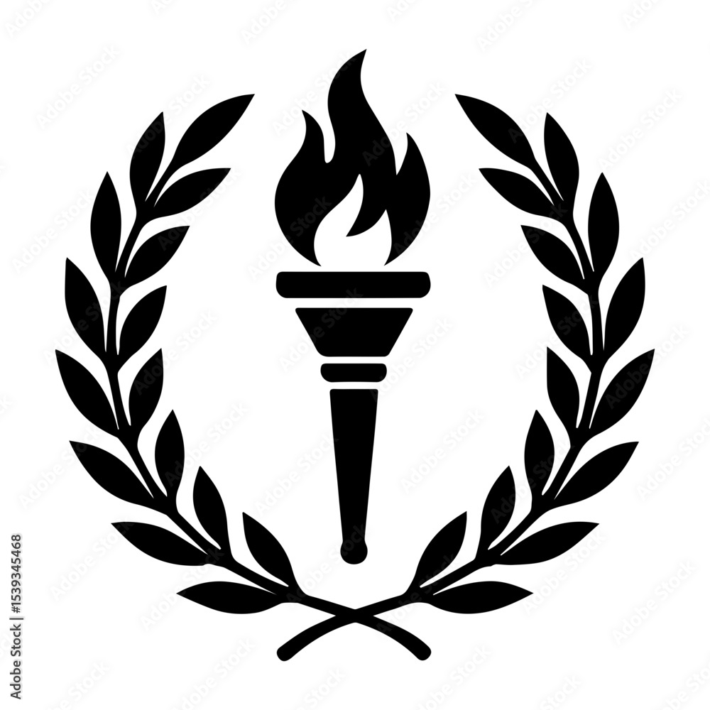 Laurel wreath with torch icon symbolizing victory enlightenment ...