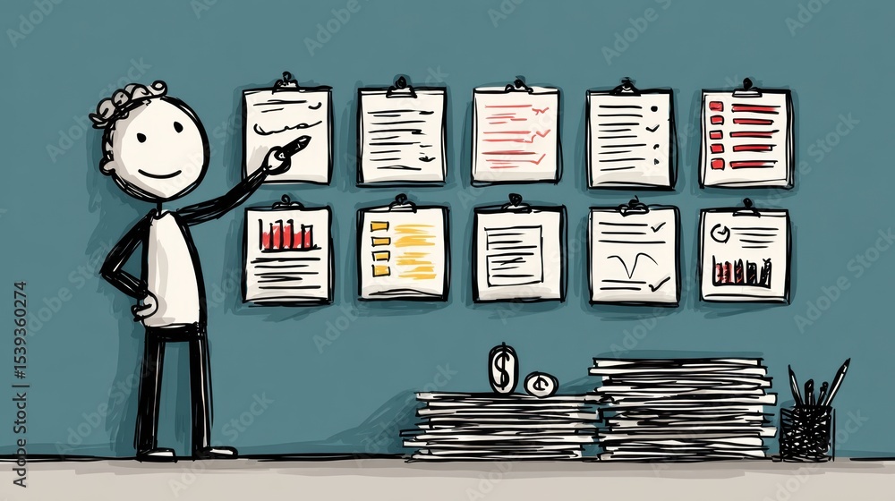 Organizing a budget chart, the stick figure models careful planning to ...