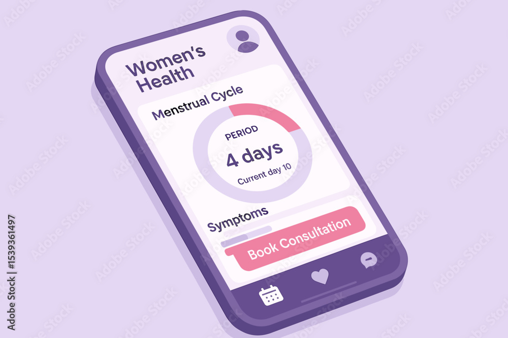 Women's health app interface showing menstrual cycle and symptom ...