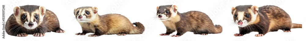 Four Different Poses Of A Brown And White Ferret Against A Transparent ...
