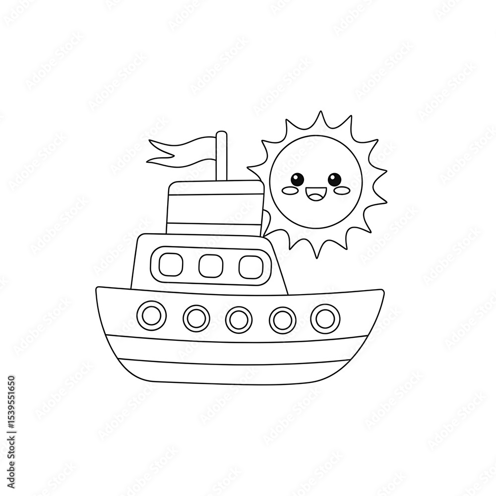 Cute boat coloring page for kids summer vacation activity printable ...