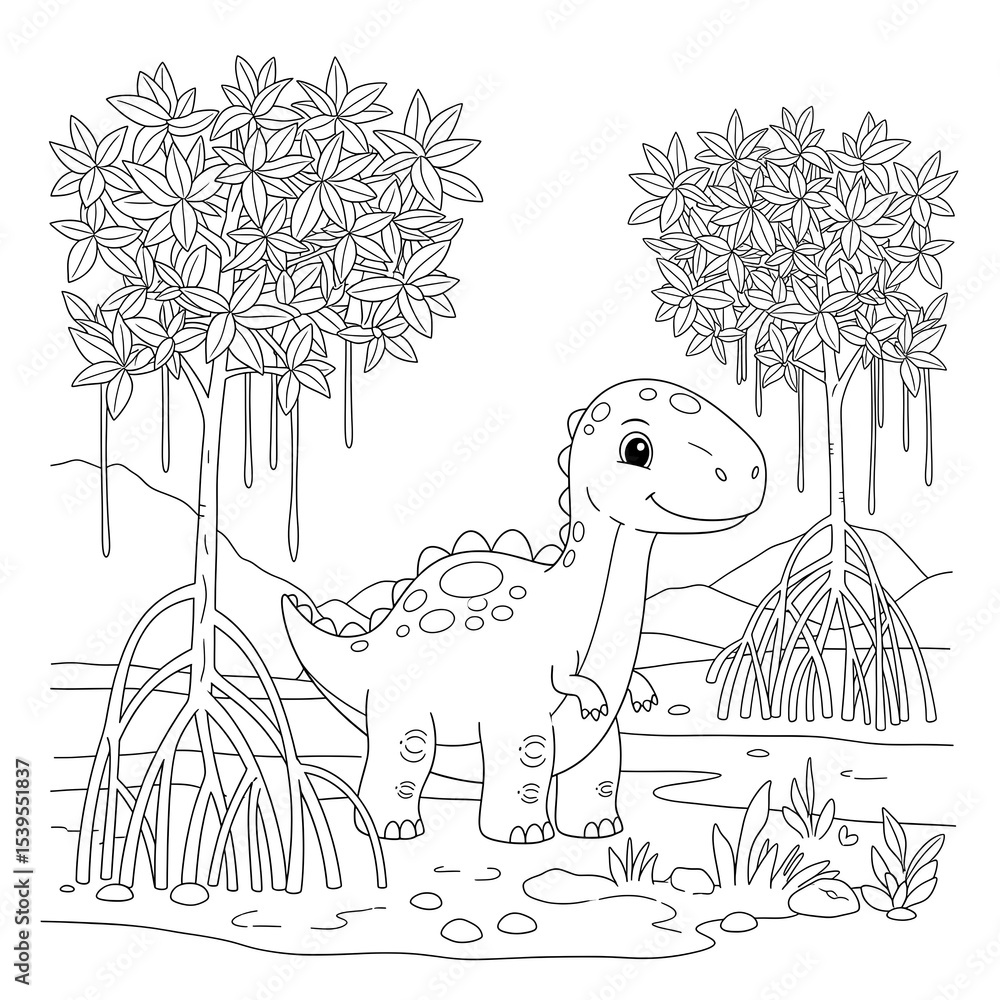Dinosaur coloring page for kids cute dino illustration printable ...