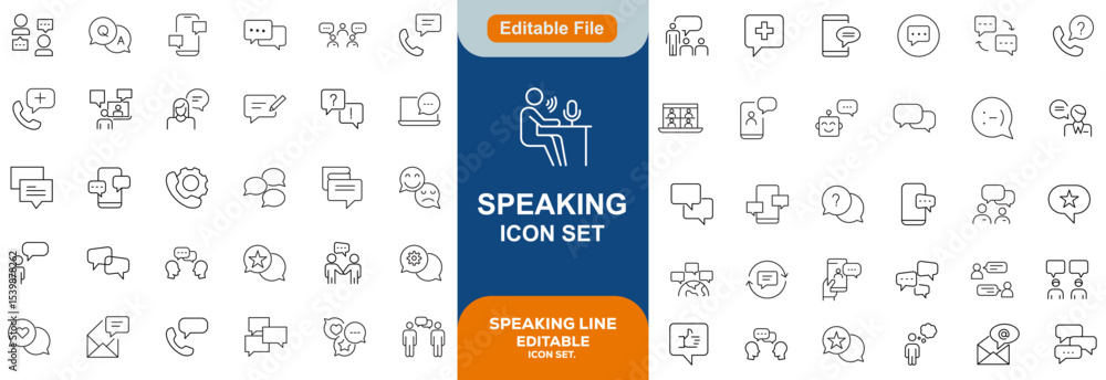 เวกเตอร์ Stock Speaking set of web icons in line style. Communication ...