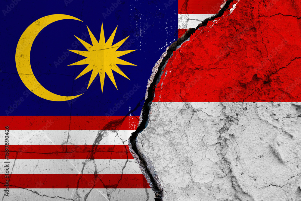 Torn Flags of Indonesia and Malaysia vs Indonesia Depicting Political and Cultural Tension ...