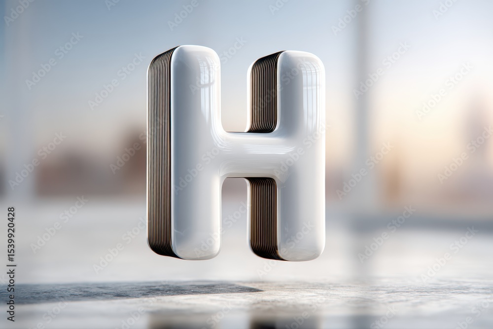 Studio-Style Photo of a 3D White Letter H Floating Separately with ...