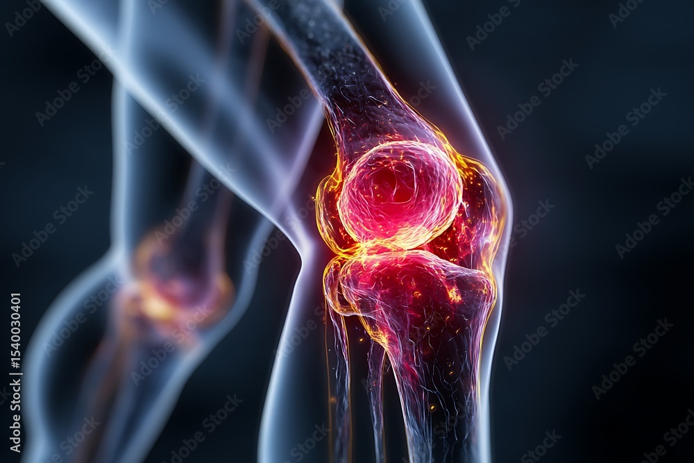 Side view of a human body showing internal anatomy of the knee joint ...