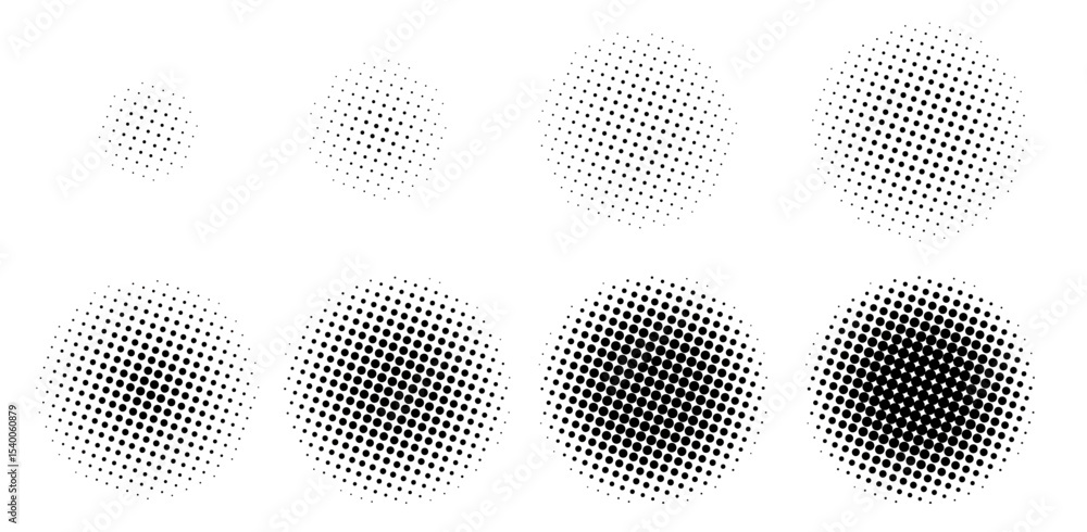 Half tone growing circles. Dotted round shapes, circular gradient ...