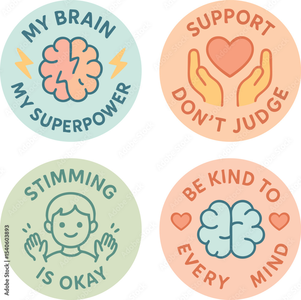 Neurodiversity Awareness Badges – Flat Vector Set of Empowering Phrases ...