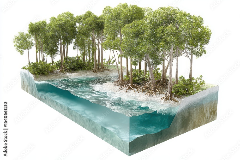Technical schematic of a mangrove forest protecting the coastline ...