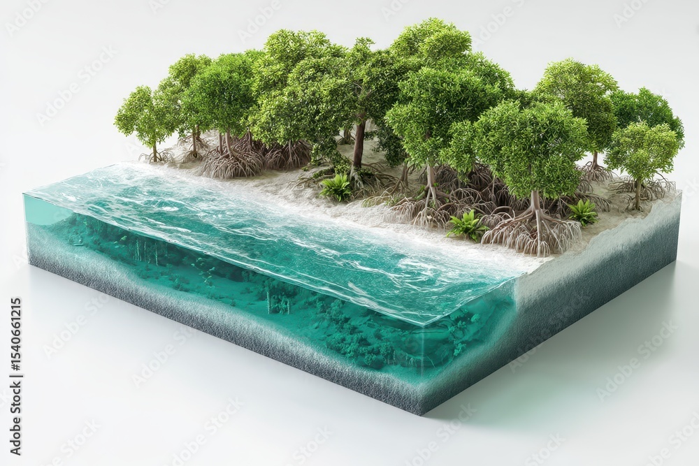 Technical schematic of a mangrove forest protecting the coastline ...