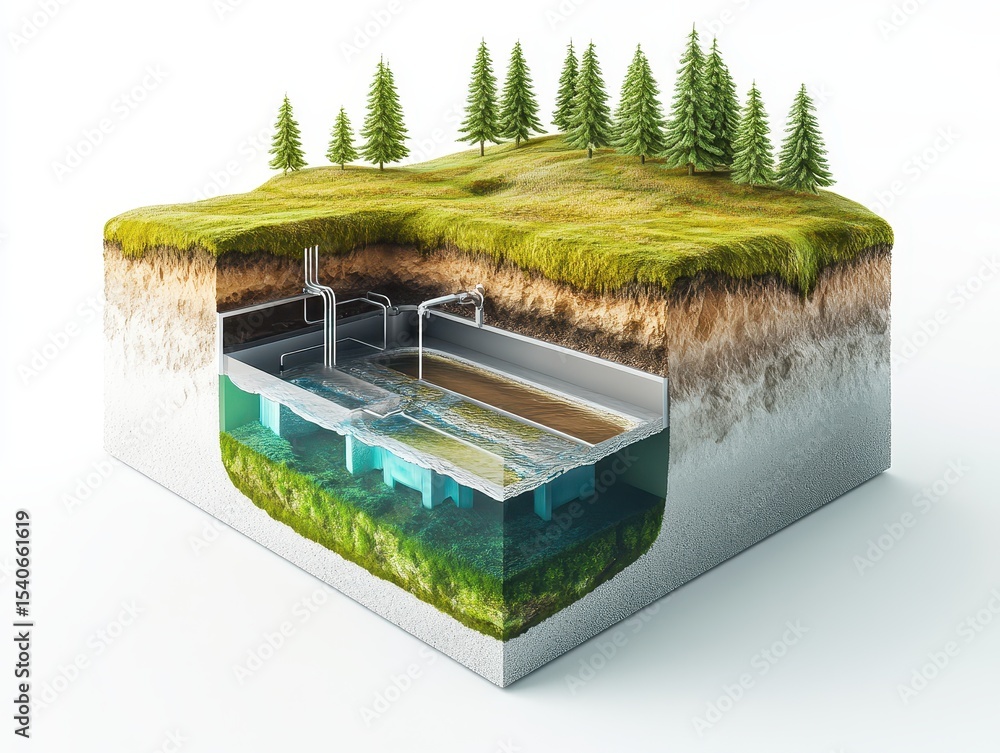 Technical schematic of a mountain spring reservoir showing sediment ...