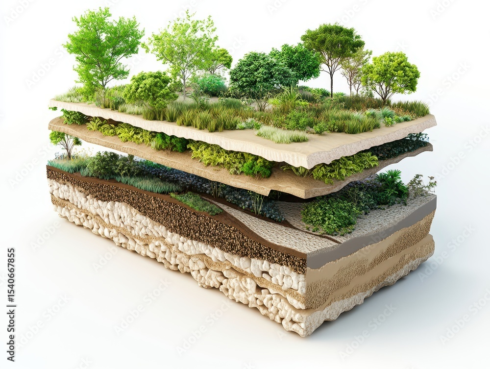 An enlarged technical diagram of desert landscaping technology, showing ...