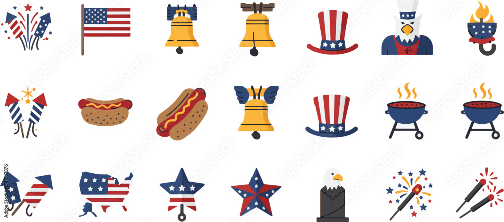 Patriotic American Icons 4th of July Clipart Collection Stock Vector ...