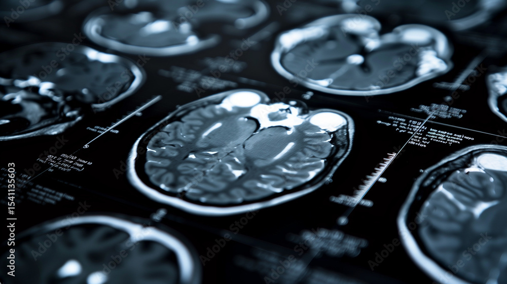 neurological MRI scan displaying highlighted white matter lesions in ...