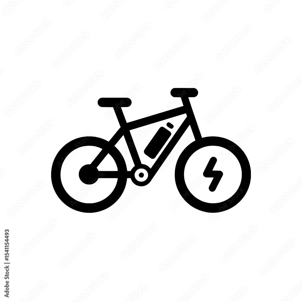 Electric bicycle icon in outline style with lightning symbol indicating ...