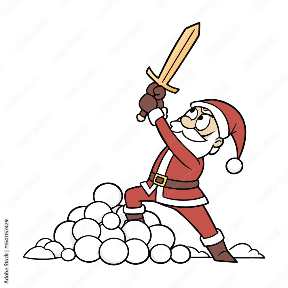 Santa claus with sword on snow pile cartoon illustration Stock Vector ...