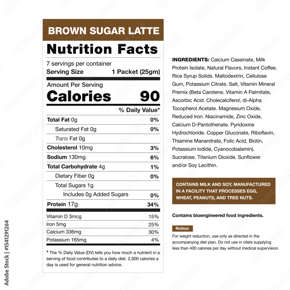 Brown Sugar Latte Nutrition Label – Protein Powder Supplement Facts for ...
