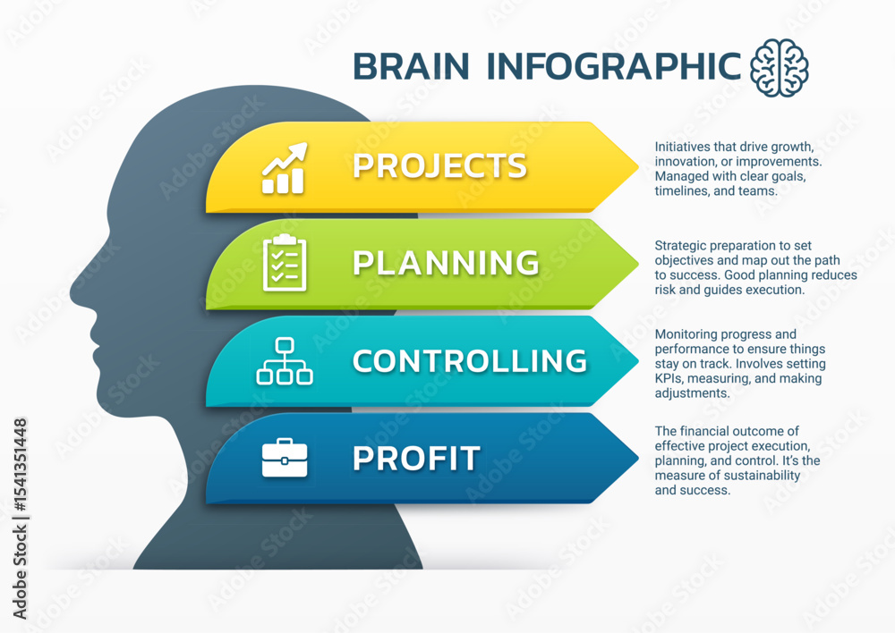 Brain infographic step modern and colorful design chart template ...