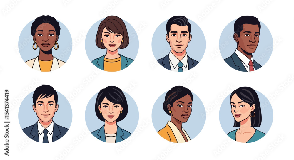 Diverse Business Professionals Portraits in Circular Frames, Vector ...