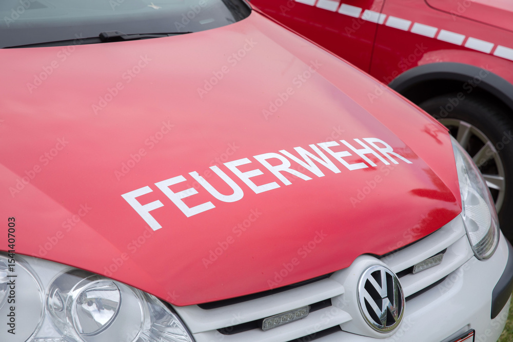 Villach, Austria - June 07, 2025: Red Volkswagen fire truck with bold ...