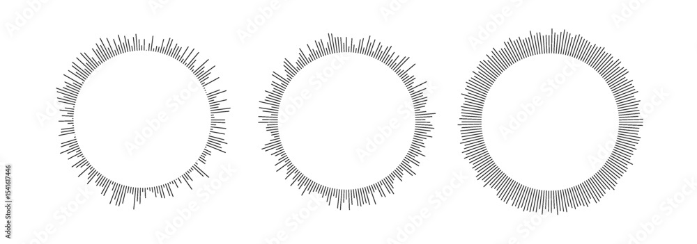 Collection of circular audio waveforms PNG. Vector radial sound beams ...
