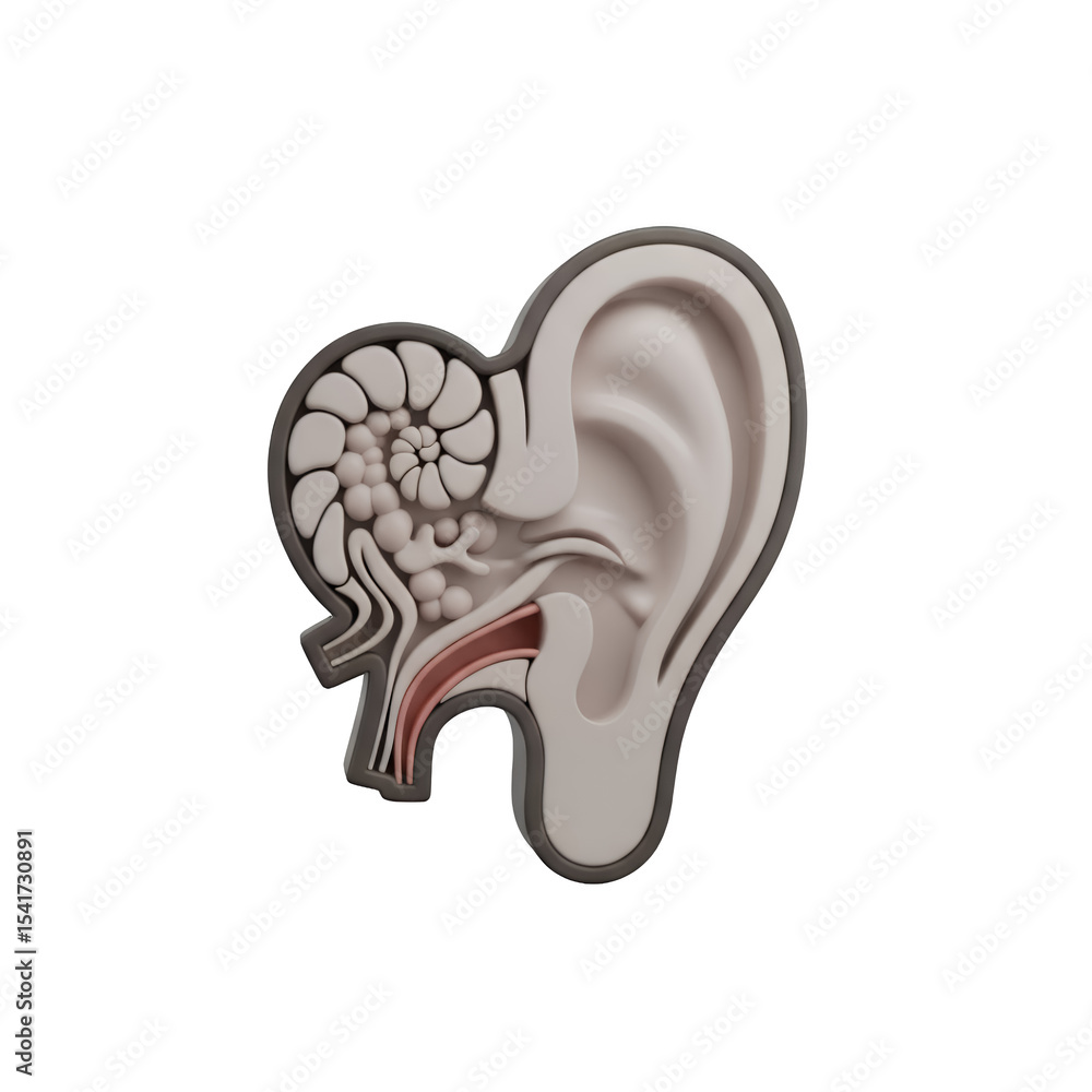 Detailed Human Ear Anatomy Cross Section on Transparent Background ...