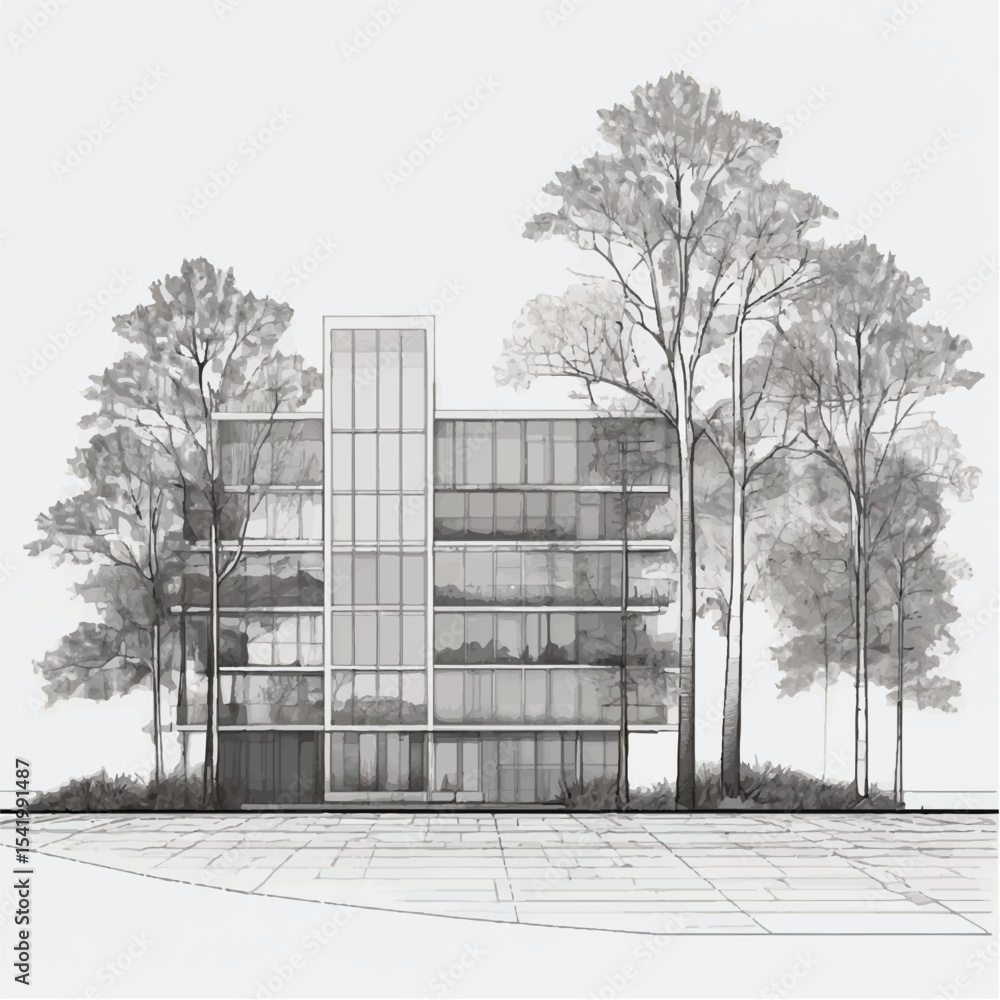 Praca wektorowa bez tantiem: Minimal CAD tree line drawings with side ...
