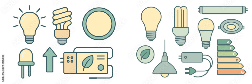 Vektor Visual guide for various types of light bulbs and energy ...