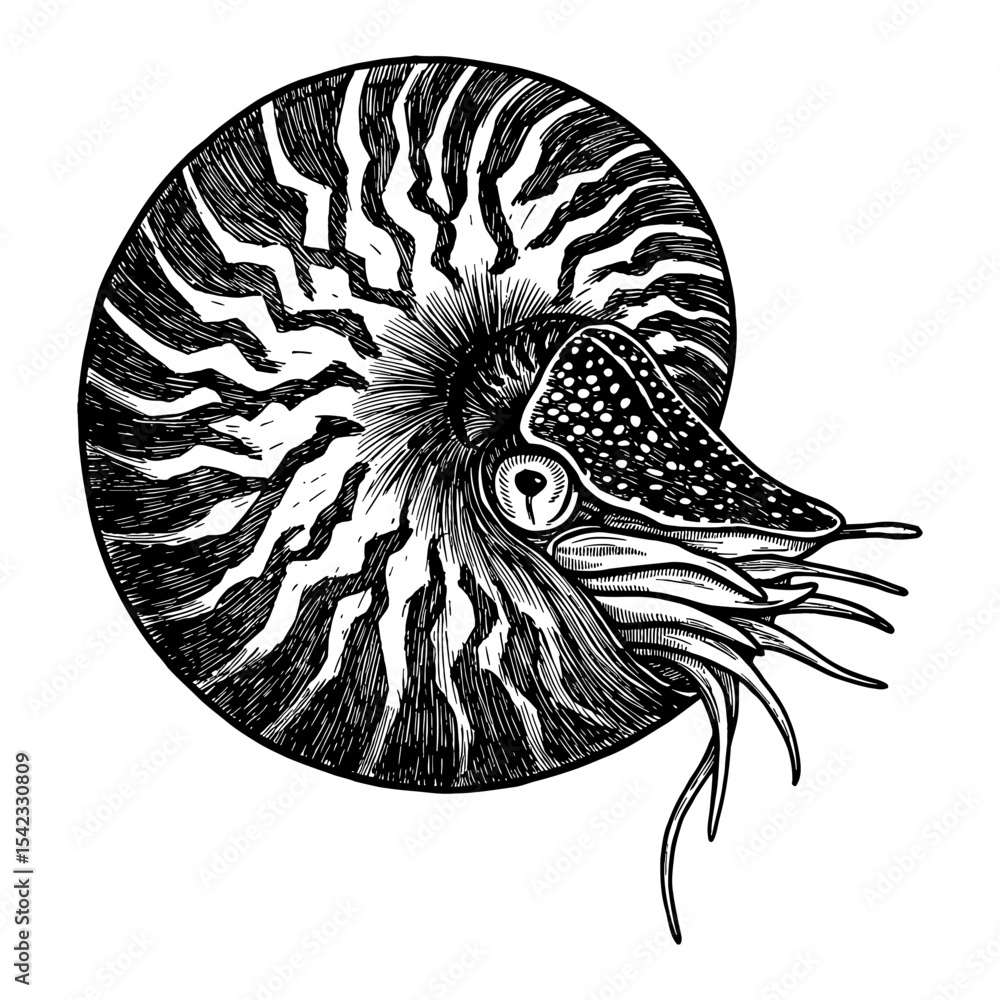 Vector de Stock Detailed Ancient Chambered Nautilus Marine Mollusk ...