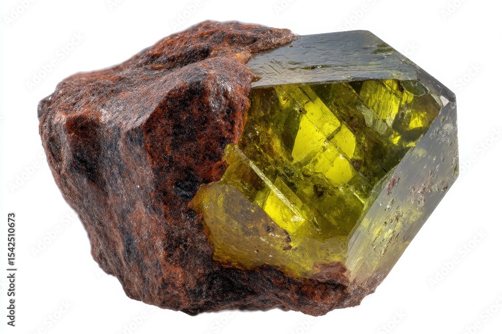 Detailed view of rough Titanite Sphene mineral sample from a geological ...