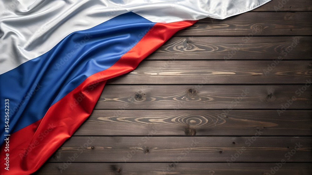 russian Flag Waving Over A Dark Wooden Textured Surface Stock Photo ...