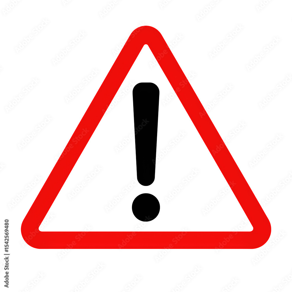 A warning sign with a red triangle and a black exclamation mark on a ...