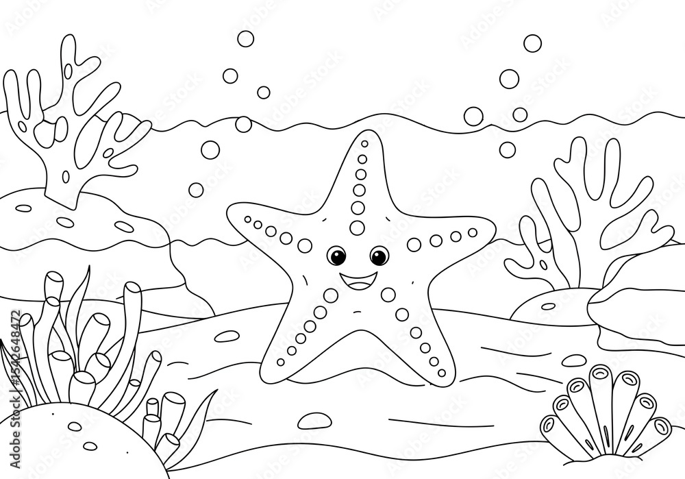 Coloring pages. cartoon starfish with sea theme coloring page. easy ...