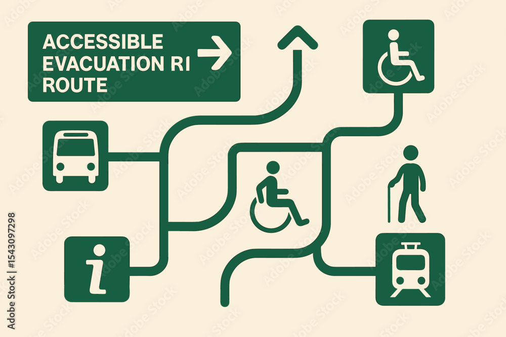 Accessible Evacuation Route Map. Vector illustration of accessible ...