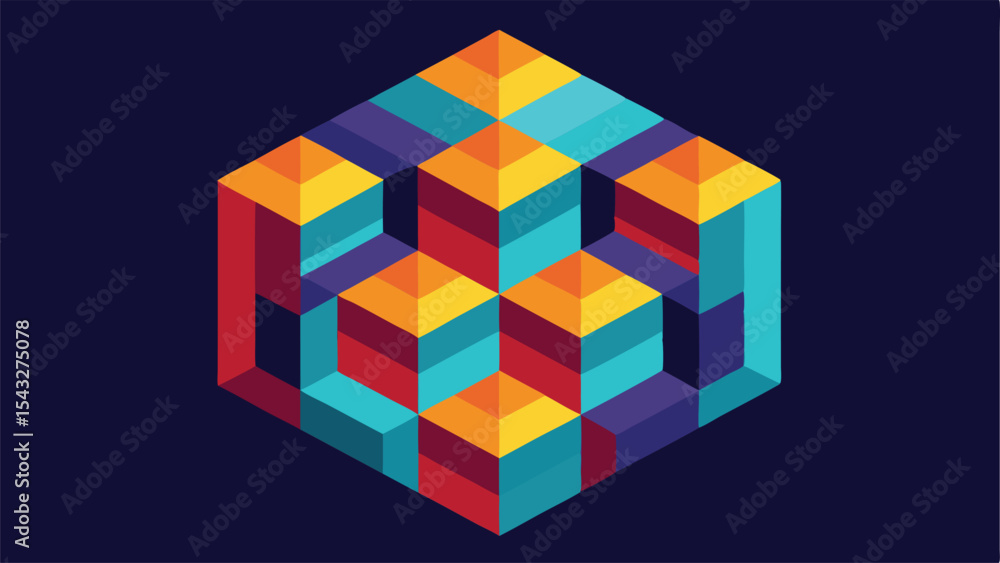 Abstract isometric cube geometric design with vibrant colorful cubes on ...