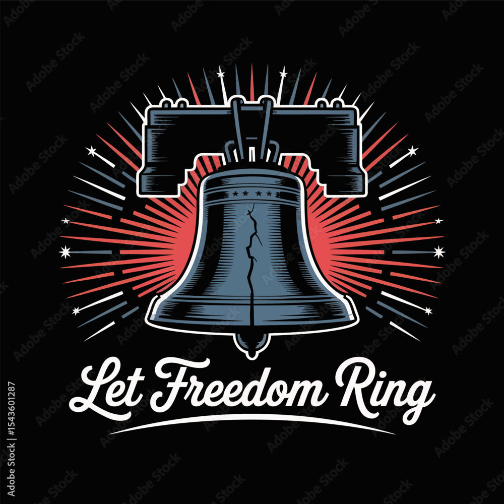 Illustrated liberty bell with fireworks background and let freedom ring ...
