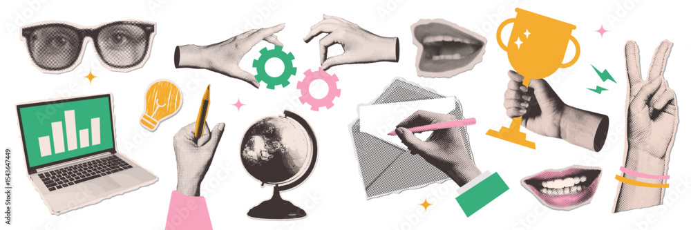 Stock-Vektorgrafik „Big set with collage paper stickers for back to ...