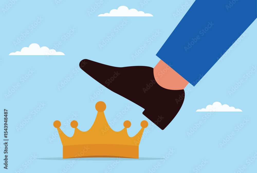 Vector illustration of a giant foot trying to trample a crown ...