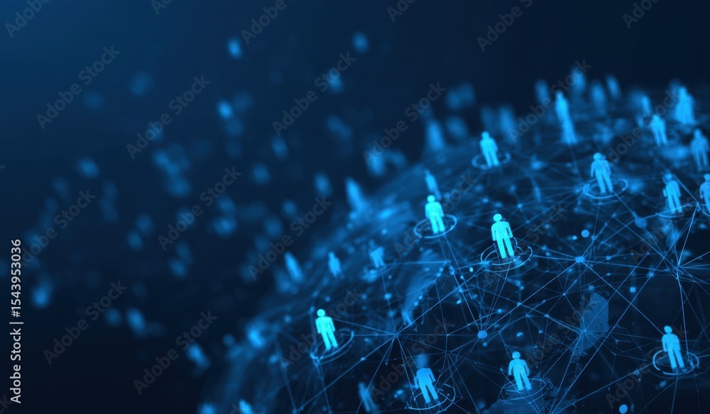 Abstract blue global network with people icon on globe background ...