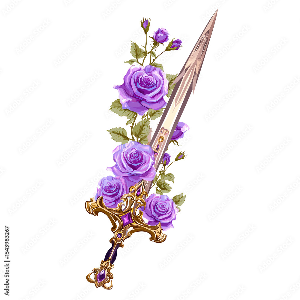 sword png clipart, floral sword png, sword with roses art, fantasy ...