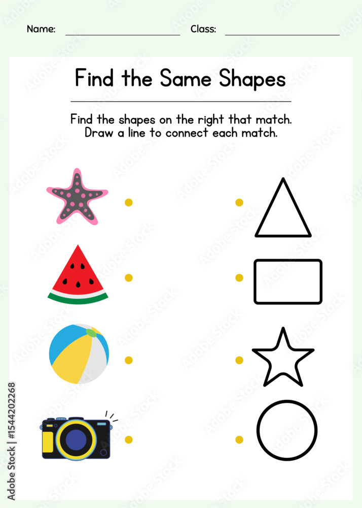 Vetor Printable kids worksheet to match objects with the correct shapes ...