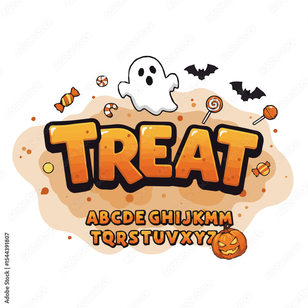 Halloween Treat Spooky Fun Font with Candy and Ghosts, t shirt printing ...