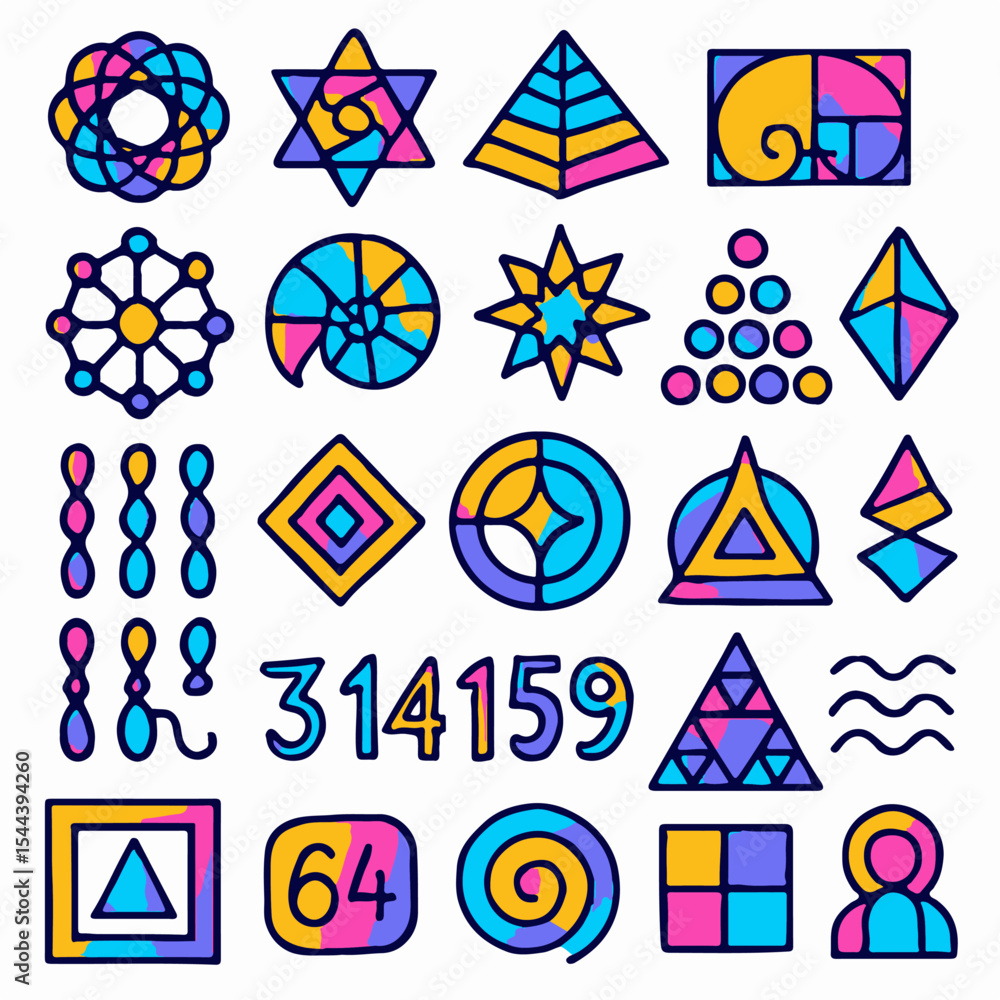 Geometric figures in colorful shapes, creating a visually appealing ...