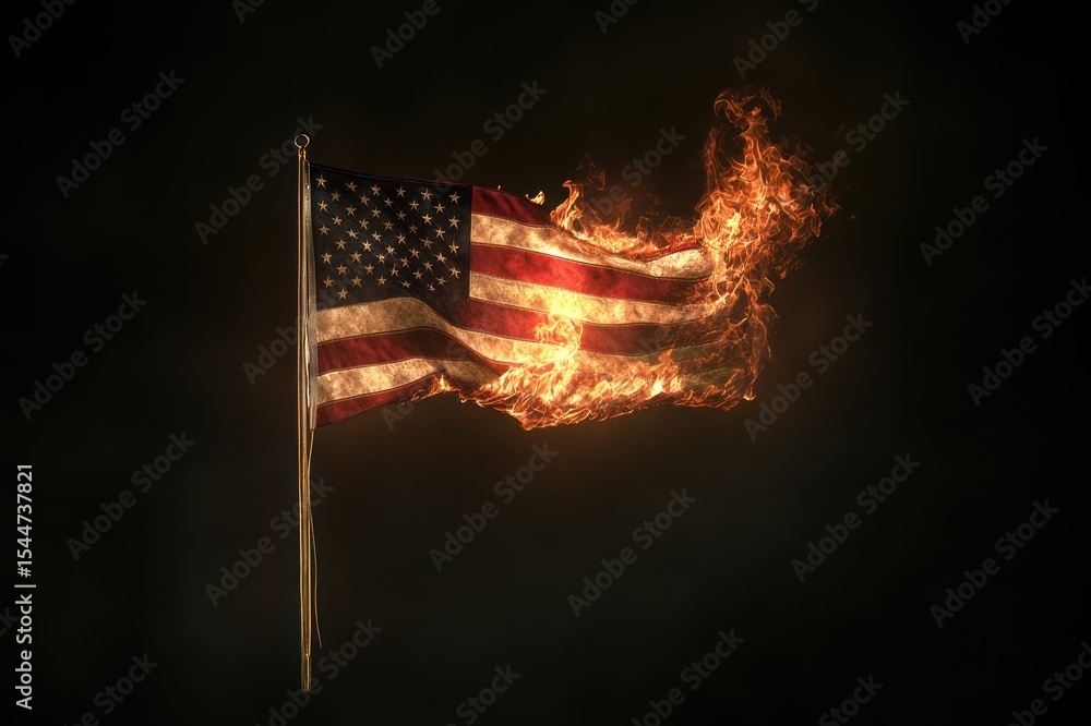 American flag burning in flames の Stock フォト | Adobe Stock